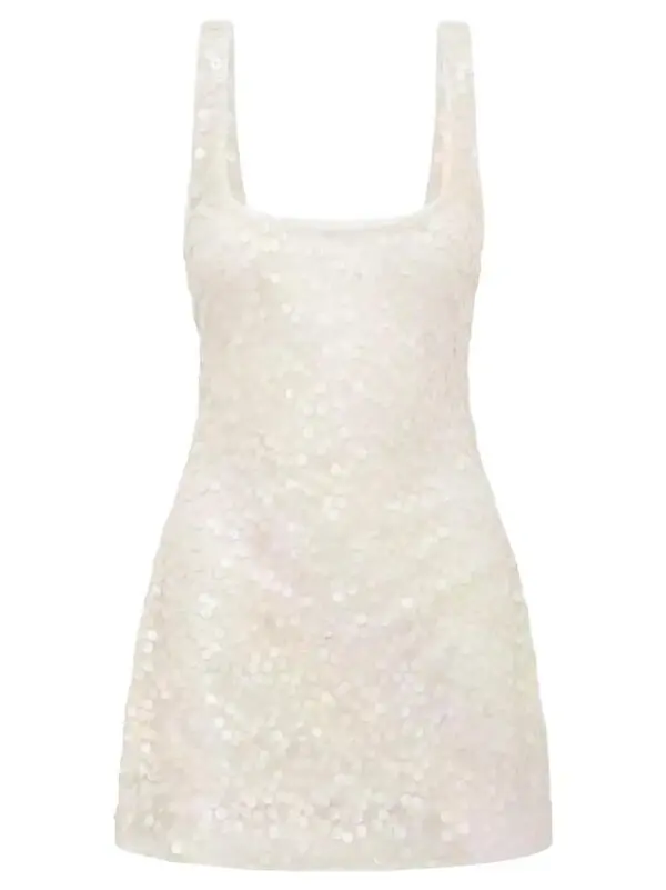 LoveShackFancy Sequin Embellished Mini Dress - Neutrals