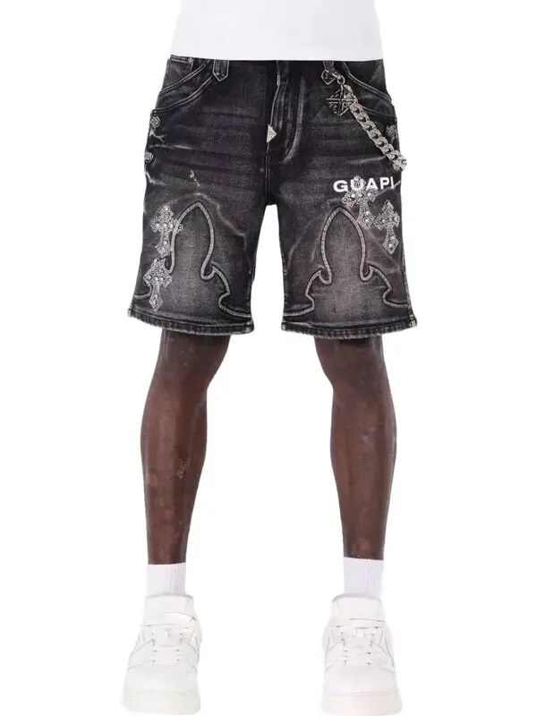GUAPI Rhinestone Gothic Denim Shorts - Black