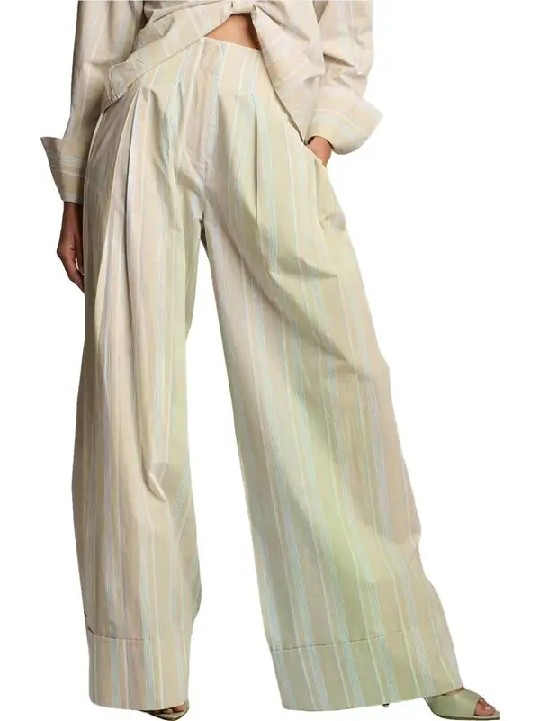 HEVRON Striped Pleated Trousers - Neutrals