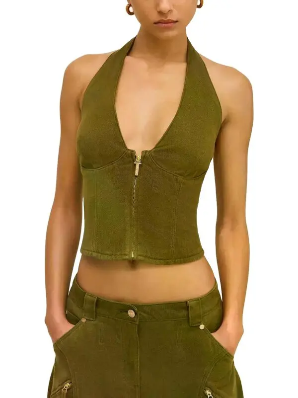 Cult Gaia Zip Halter Top - Green