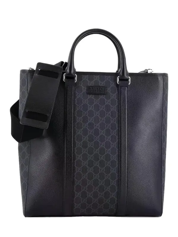 Gucci Convertible Gg Coated Canvas And Leather Tall Tote Bag - Black