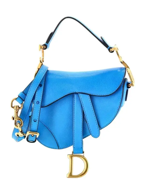 Dior Saddle Handbag With Strap Leather Micro Shoulder Bag - Blue