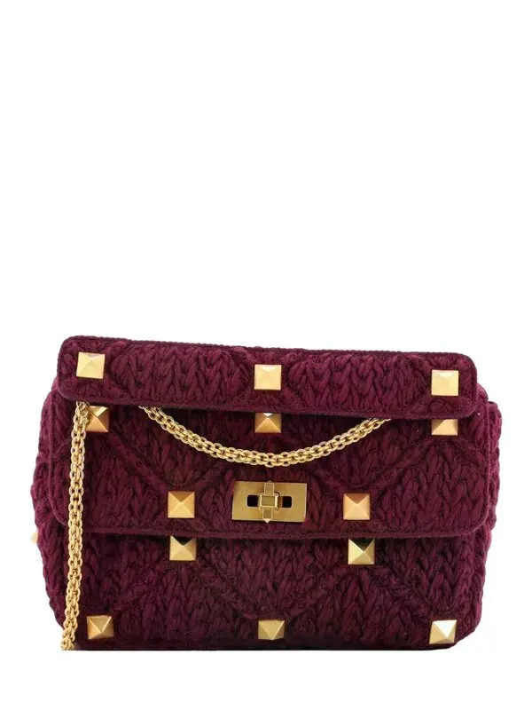 Valentino Garavani Roman Stud Knitted Cashmere Flap Bag - Purple