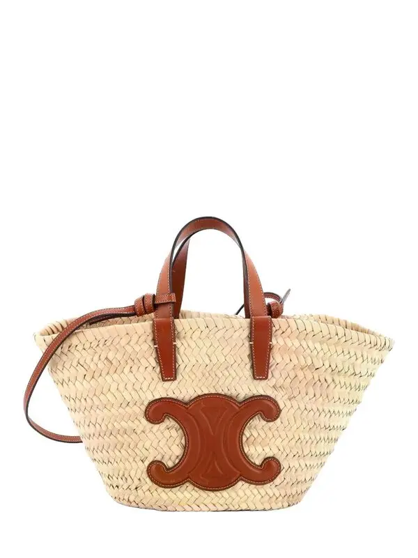 Celine Classic Panier Basket Raffia And Leather Teen Tote Bag - Brown