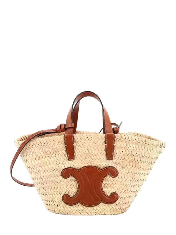 Celine Classic Panier Basket Raffia And Leather Teen Tote Bag - Brown