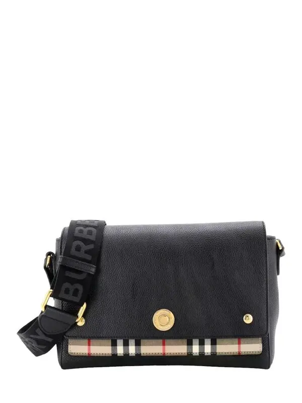 Burberry Leather And Vintage Check Canvas Medium Crossbody Bag - Black