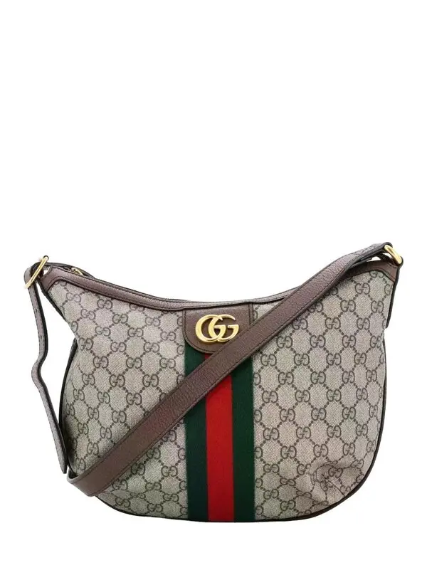 Gucci Ophidia Half Moon Hobo Gg Coated Canvas Small - Brown