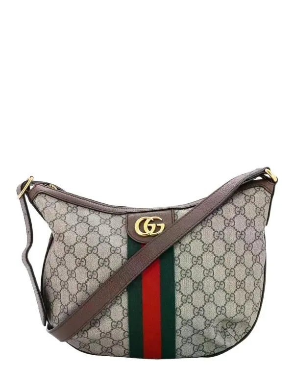Gucci Ophidia Half Moon Hobo Gg Coated Canvas Small - Brown