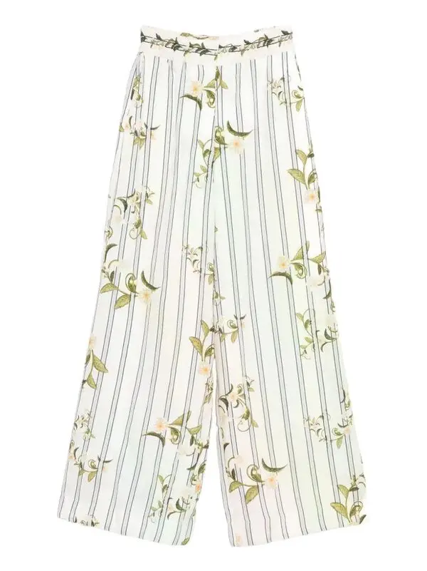 Agua Bendita Striped Floral-print Wide Leg Pants - White