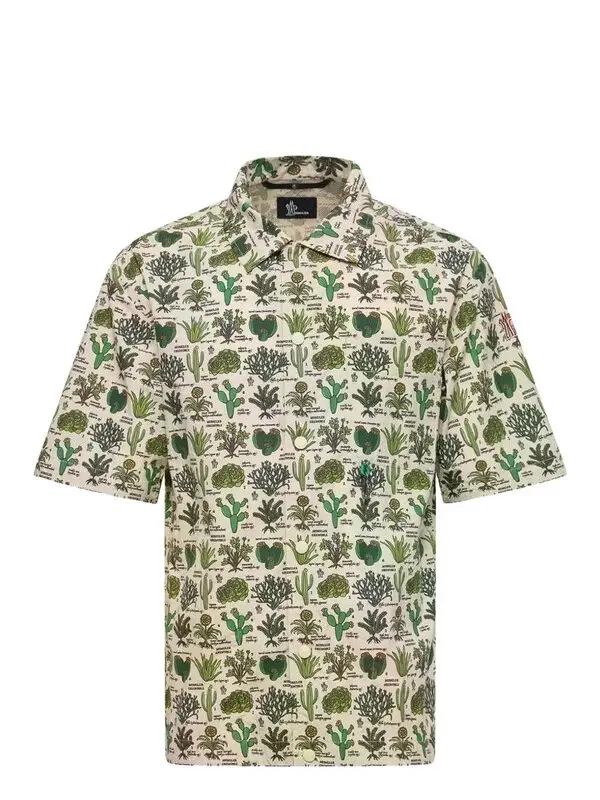 Moncler Botanical-print Cotton-blend Short-sleeve Shirt - Neutrals