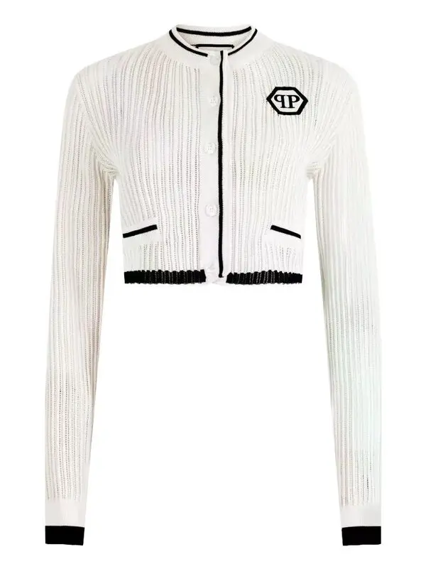 Philipp Plein Hexagon-detail Ribbed Cardigan - White
