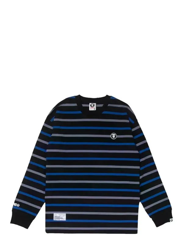 AAPE BY *A BATHING APE Moonface Patch Striped Long-sleeve T-shirt - Black