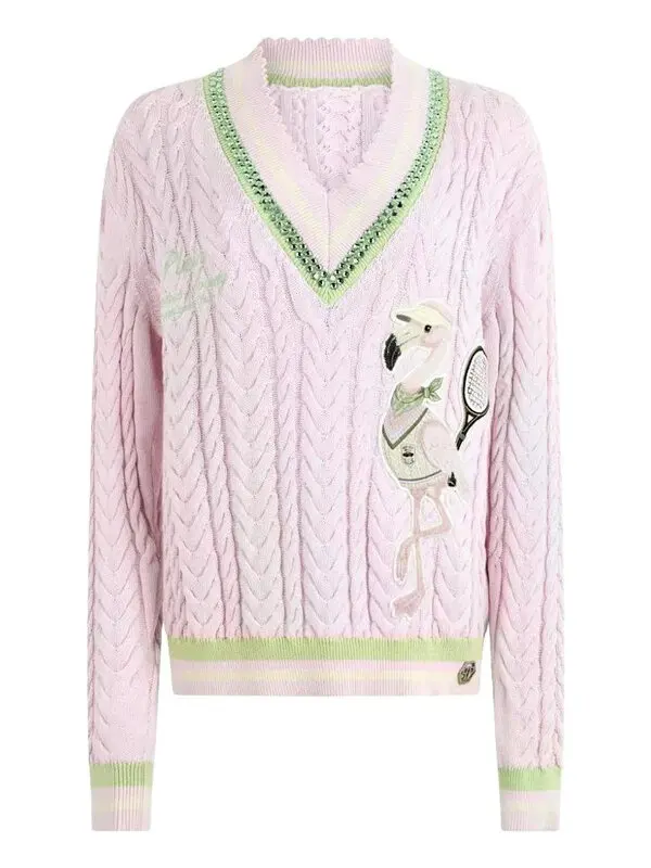 Philipp Plein V-neck Cable Knit Sweater - Pink