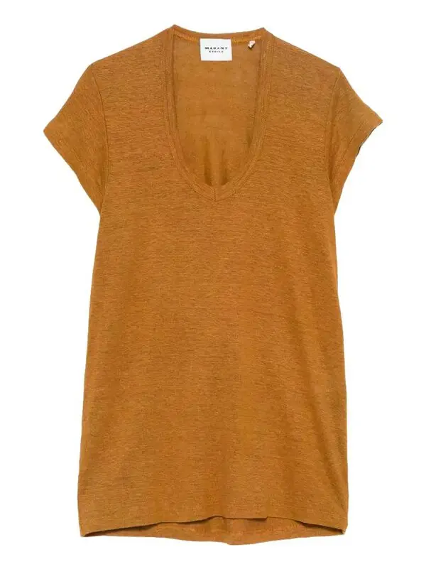 MARANT ETOILE V-neck Short Sleeve T-shirt - Brown