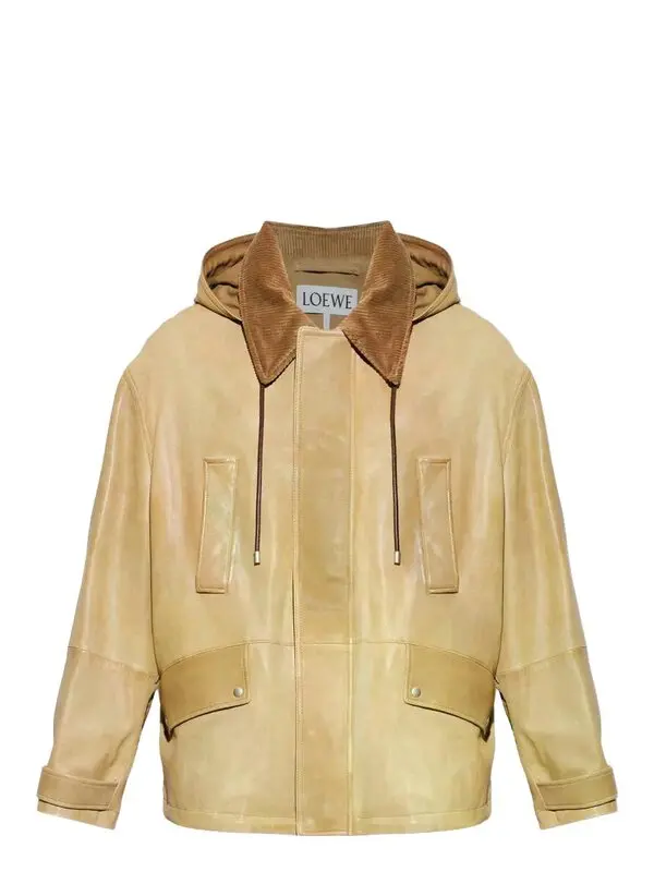 Loewe Leather Jacket With Corduroy-collar - Neutrals