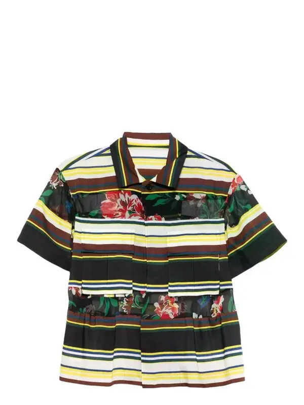 Sacai Striped Floral-print Blouse - Black