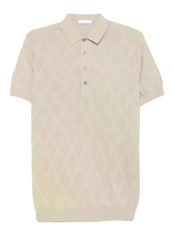 DIKTAT Diamond-pattern Knit Polo Shirt - Neutrals