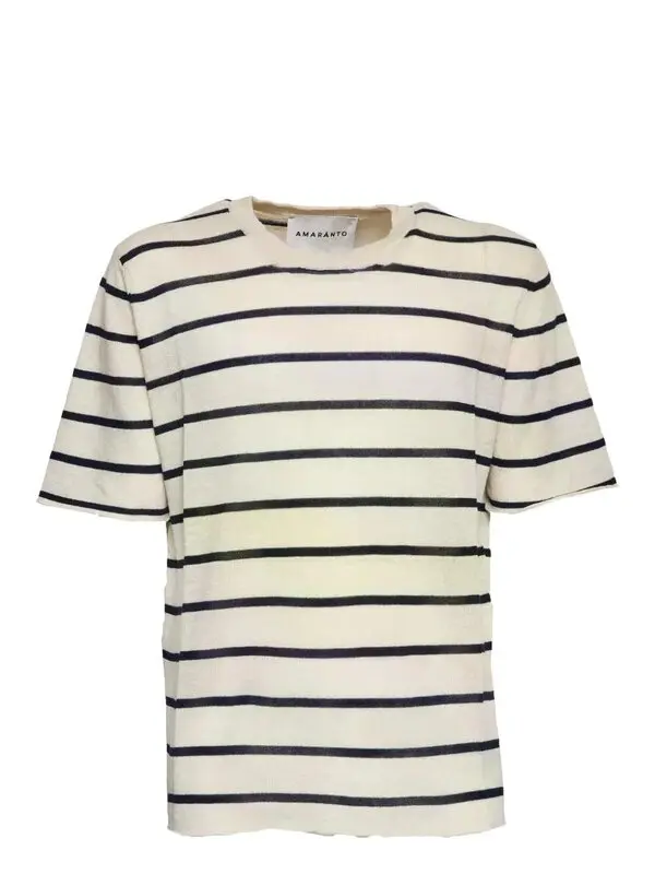 AMARANTO Striped Crewneck T-shirt - Neutrals