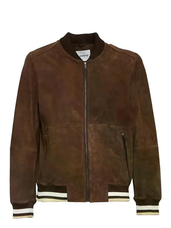 AMARANTO Zip Suede Bomber Jacket - Brown