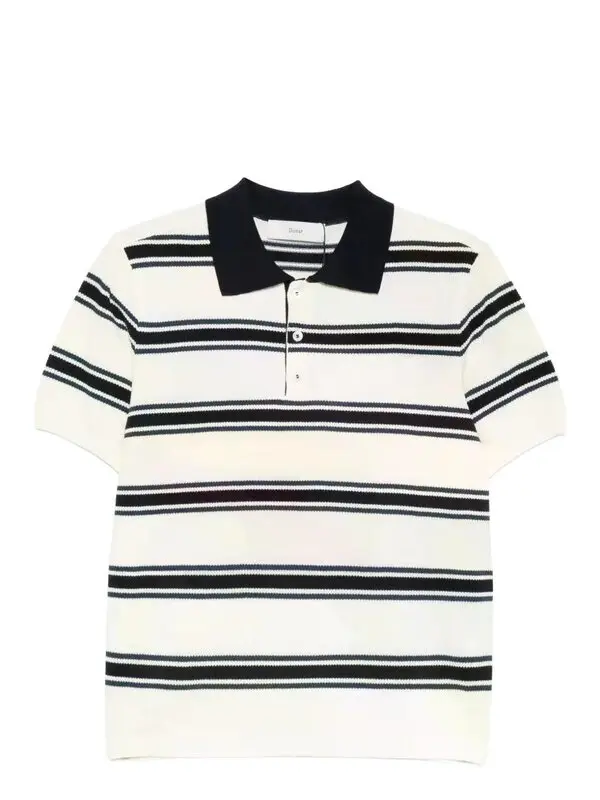 DUNST Striped Short-sleeve Polo Shirt - Neutrals