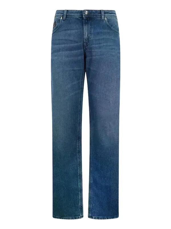 BILLIONAIRE Straight Jeans With Leather Details - Blue