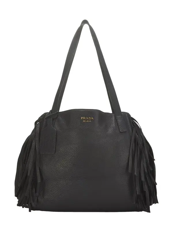 Prada Vitello Daino Fringe Tote - Black