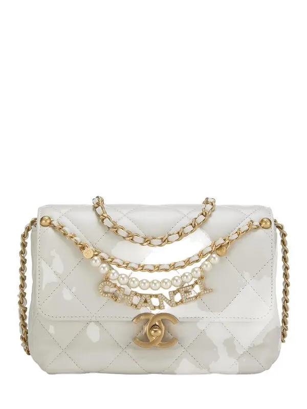 Chanel Calfskin Pearl Logo Half Flap - White