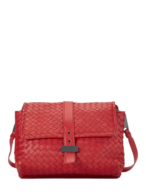 Bottega Veneta Intrecciato Flat Shoulder Bag - Red
