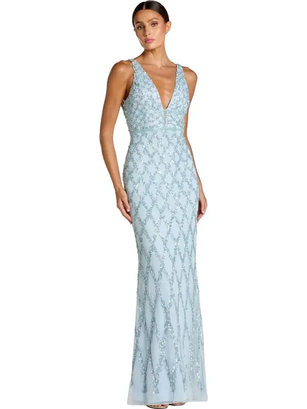 Mac Duggal Sequin Embellished Sleeveless Gown - Blue