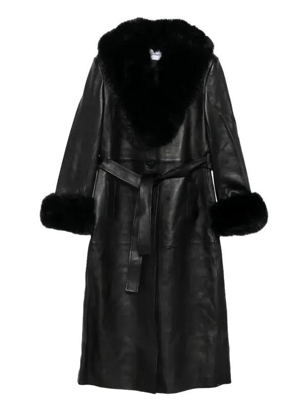 SELF-PORTRAIT Faux-fur-collared Belted Coat - Black