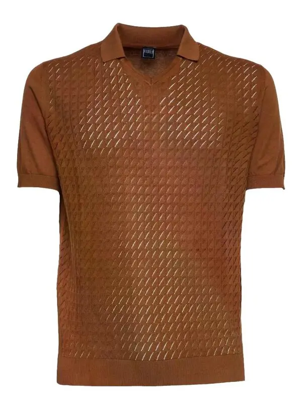 Fedeli Felipe Giza V-neck Textured T-shirt - Brown
