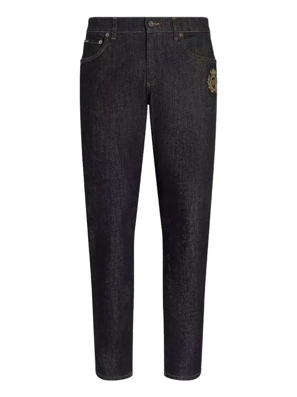 Dolce & Gabbana Slim-fit Stretch Cotton Jeans With Patch - Blue