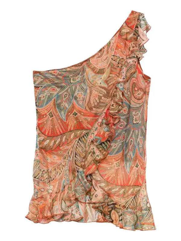 Etro Ruffled Paisley Top - Orange