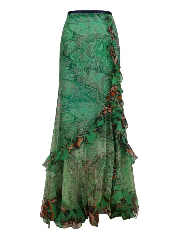 Etro Paisley-print Silk Skirt - Green