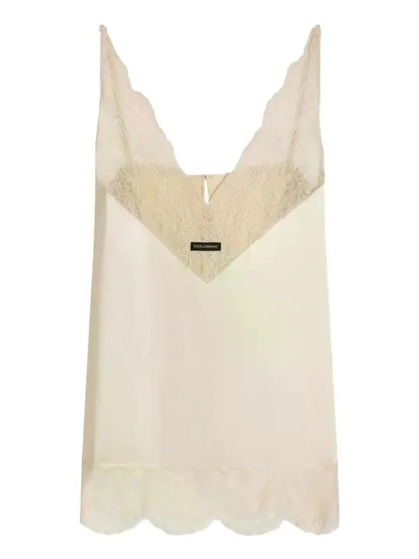 Dolce & Gabbana Silk Satin Lace Top - Neutrals