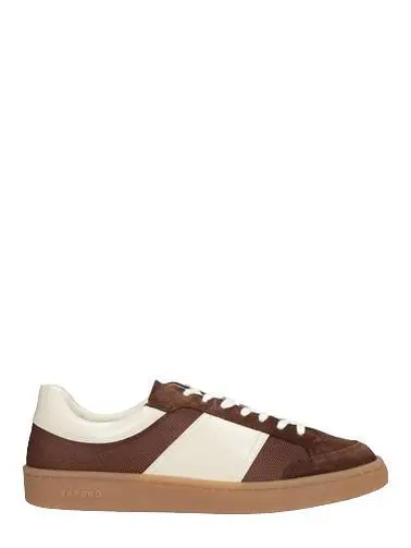 Sandro Low-top Leather And Textile Sneakers - Brown