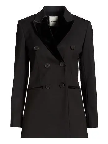 Sandro Double-breasted Blazer With Velvet Trims - Black