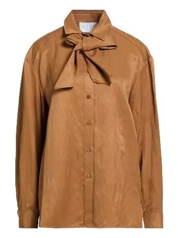 KAOS Viscose And Linen Blend Shirt With Bow Detail - Camel