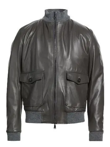 BERNA Leather Bomber Jacket - Grey