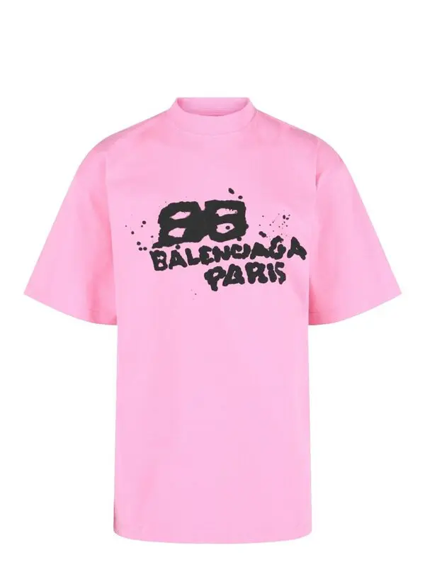 SLOWEAR Hand Drawn Bb Icon T-shirt - Pink Black