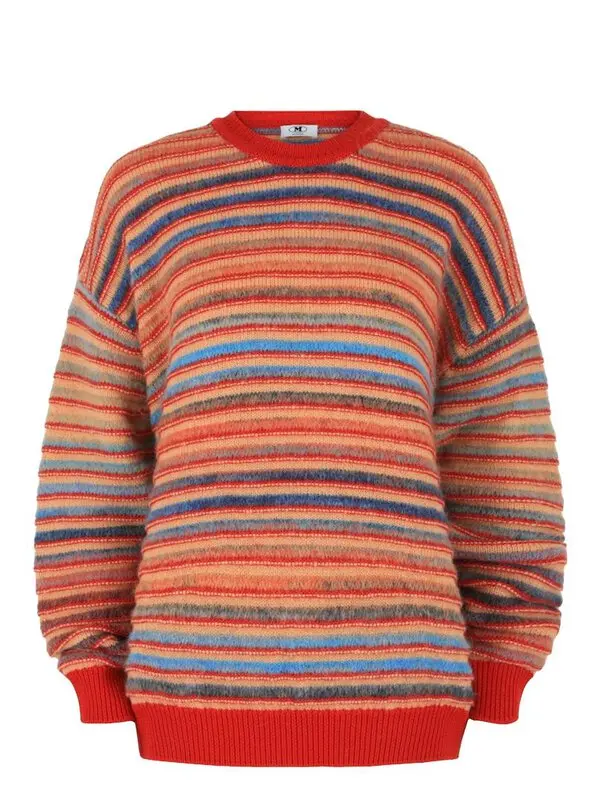 Missoni Oversized Striped Knit Sweater - Blue Beige Red & Orange Stripes