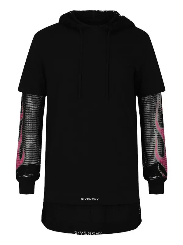 SLOWEAR Overlapped Hooded T-shirt In Cotton & Mesh - Black