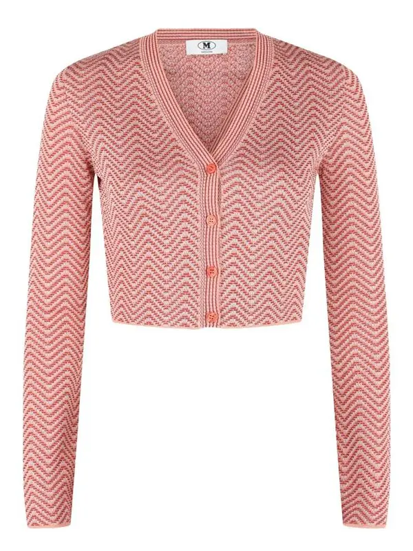 Givenchy Cropped Chevron Patterned Cardigan - Red Tones Stripes
