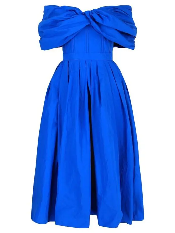 Alexander McQueen Draped Off-the-shoulder Midi Dress - Blue