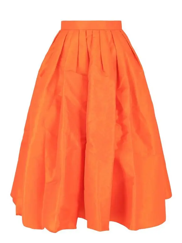 Brioni Pleated Midi Skirt - Sunset Orange
