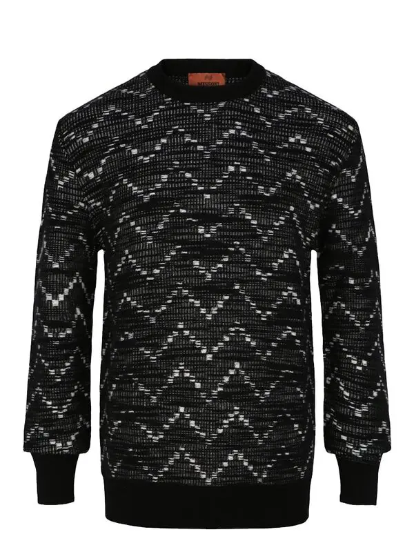 SLOWEAR Zigzag Crewneck Pullover - Black Grey White