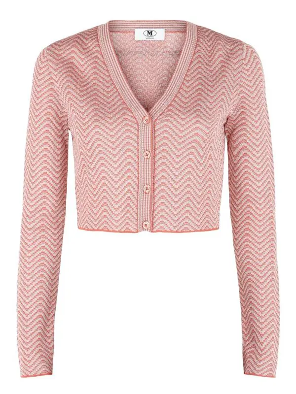 Givenchy Cropped Chevron Patterned Cardigan - Salmon Pink Powder Pink Stripes
