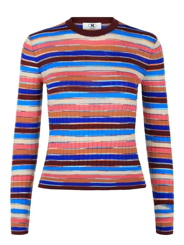 SLOWEAR Striped Crewneck Sweater - Pink Blue Beige Brown