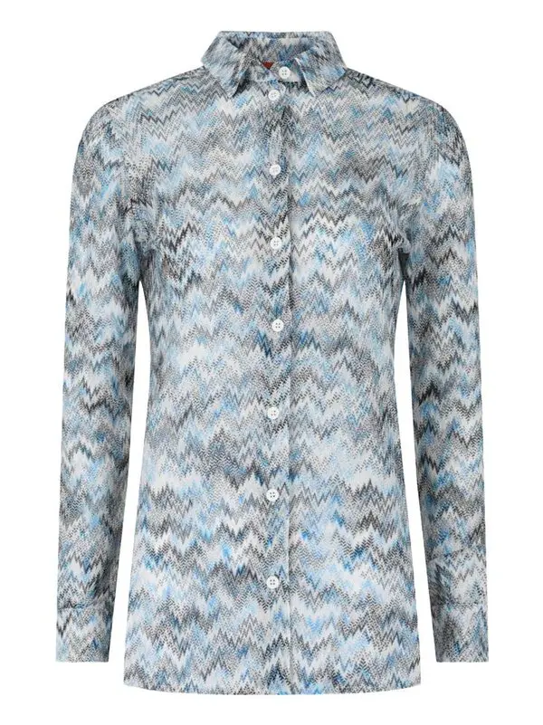 Missoni Sheer Chevron Print Button-up Shirt - White Navy Blue