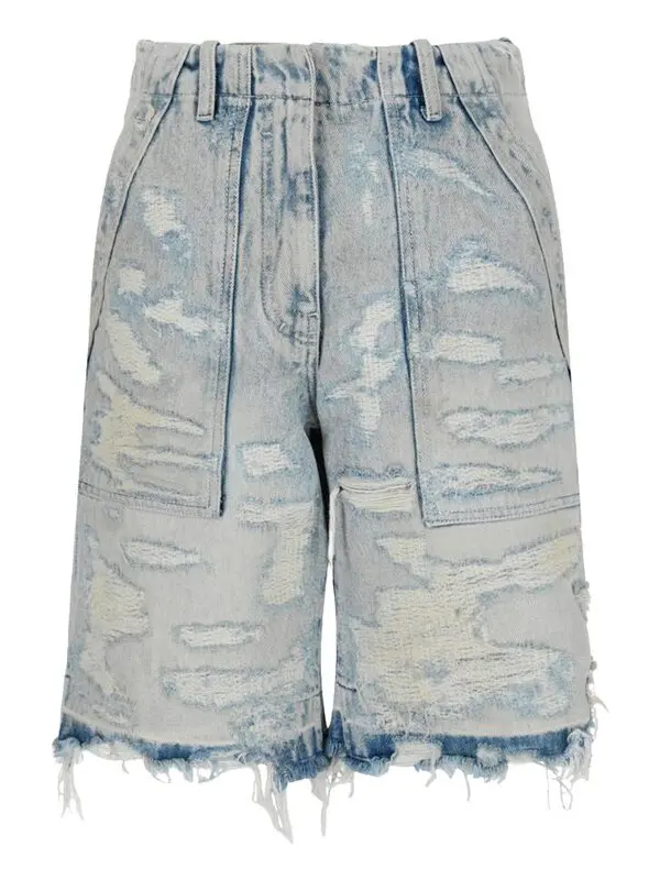 Alexander McQueen Distressed Denim Shorts - Light Blue